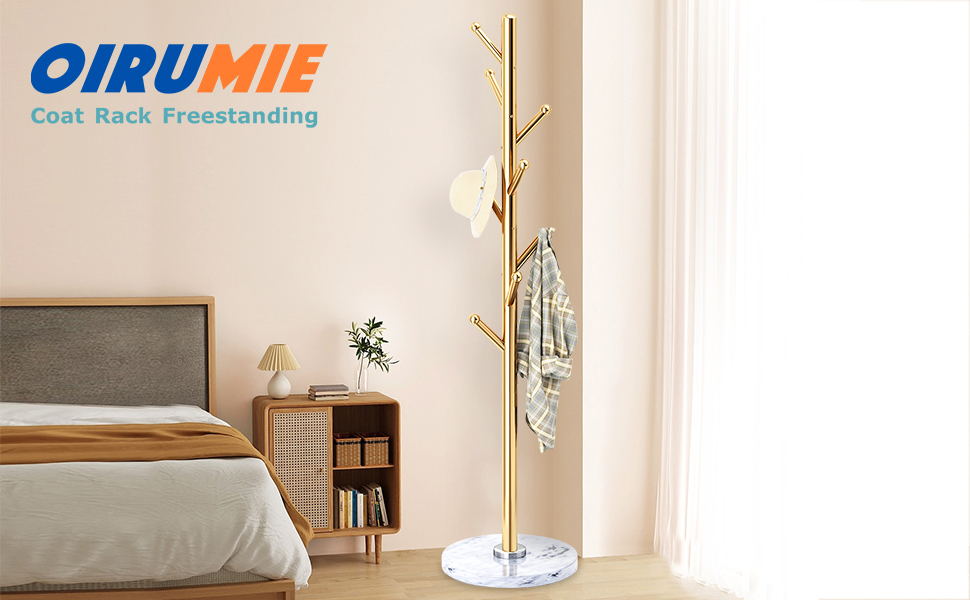 OIRUMIE - Perchero con base de mármol natural, perchero de acero inoxidable sólido no empotrado ...