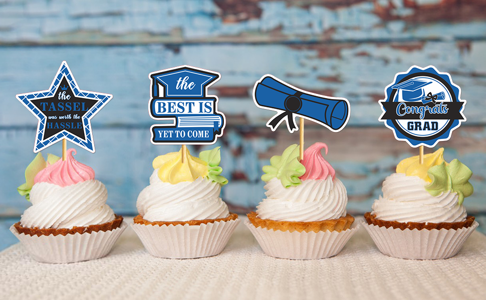 Amazon.com: Blue Graduation Cupcake Toppers 2024 Class of 2024 Cupcake ...
