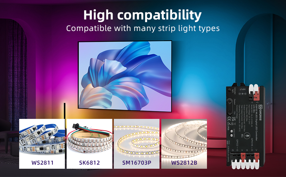 Amazon.com: KHKJROS WLED Controller with Mic,5-24V ESP32 LED Strip ...