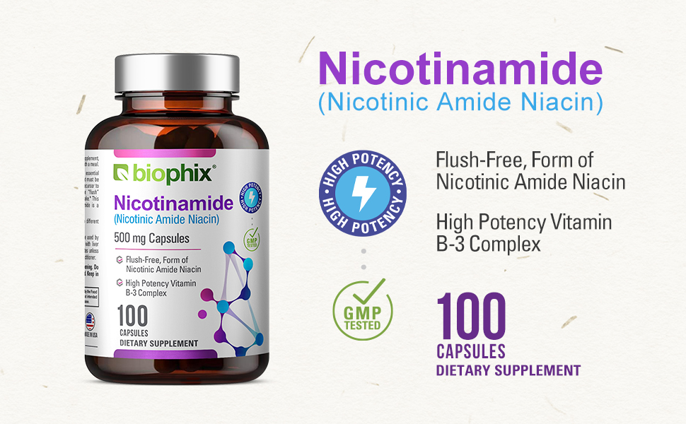 Amazon.com: B-3 Nicotinamide 500 mg 100 Caps - Nicotinic Amide Niacin Natural Flush-Free Vitamin ...