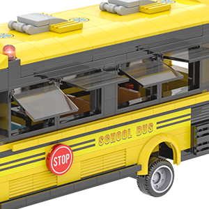 School Bus Building Blocks Set, City School Day Bus Construction Playset with School Bus ...