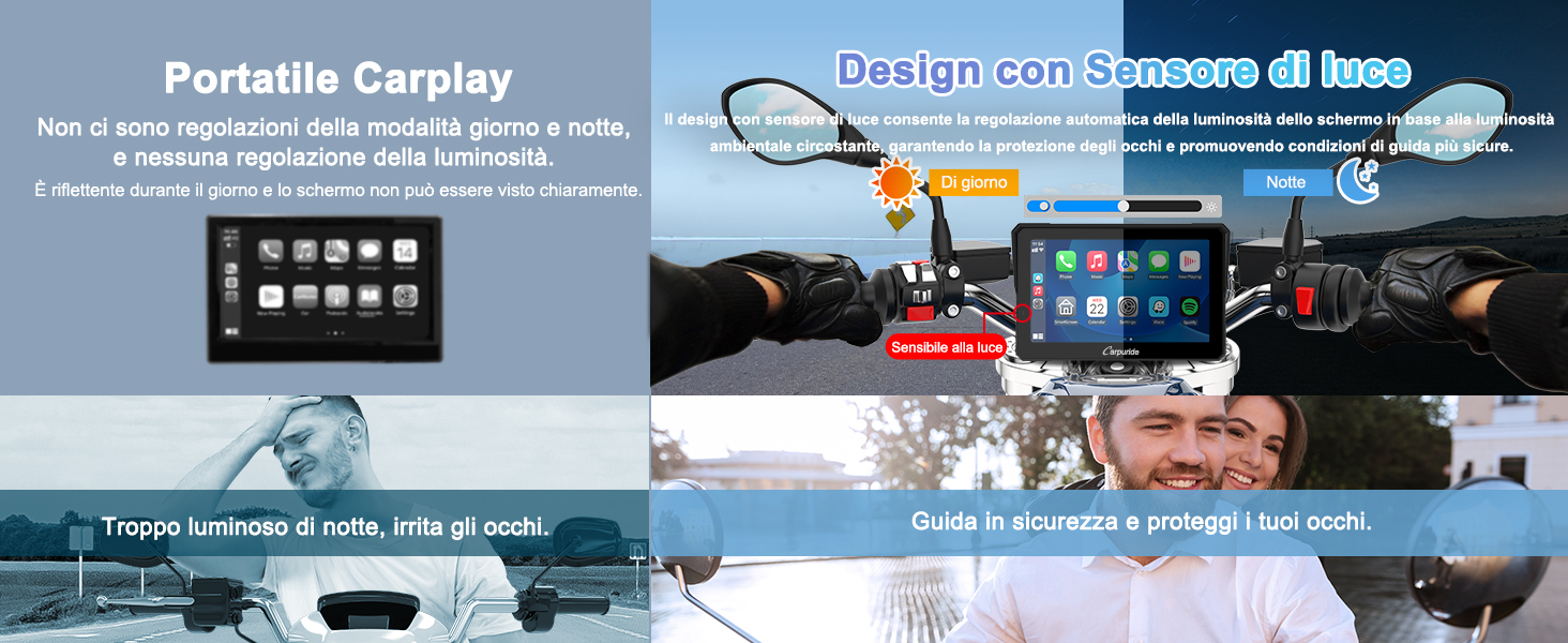 Carpuride W702 Pro Moto Carplay Schermo con Interfono Funzione, Senza Fili CarPlay e Android ...