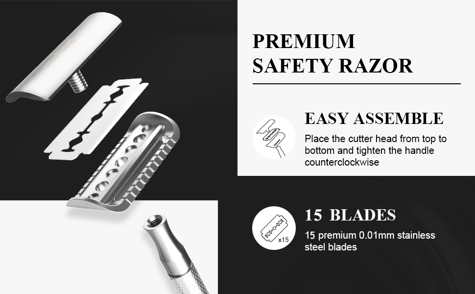 Amazon.com: Safety Razor for Men with 15 Stainless Steel Double Edge ...