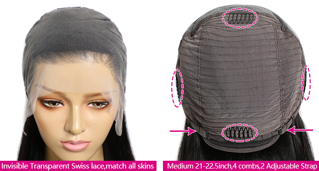 Amazon.com : Lemoda 250% Density 13x6 Full Frontal Lace Wigs Human Hair HD Transparent Lace Wigs ...