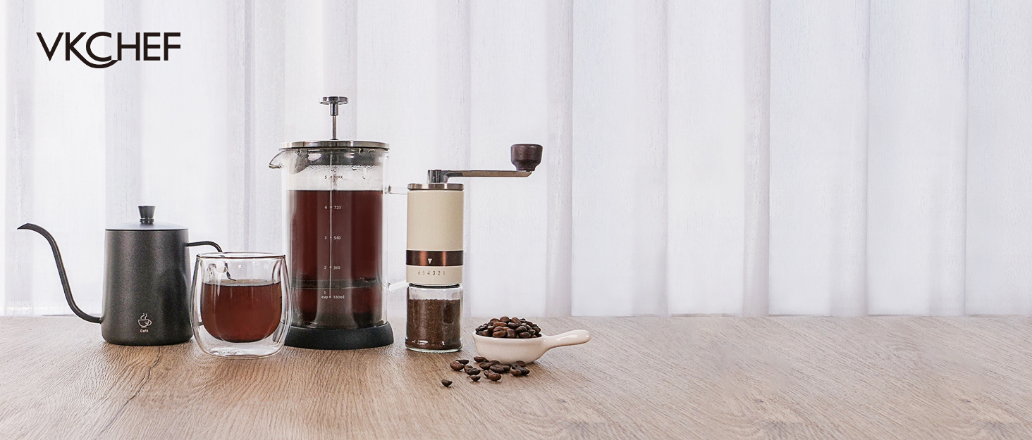 Amazon | VKCHEF コーヒーミル 手動 手挽きコーヒーミル コーヒーグラインダー ステンレス臼 コーヒーミル キャンプ 粗さ調整可能 珈琲ミル キャンプコーヒー 6度調節機 ...