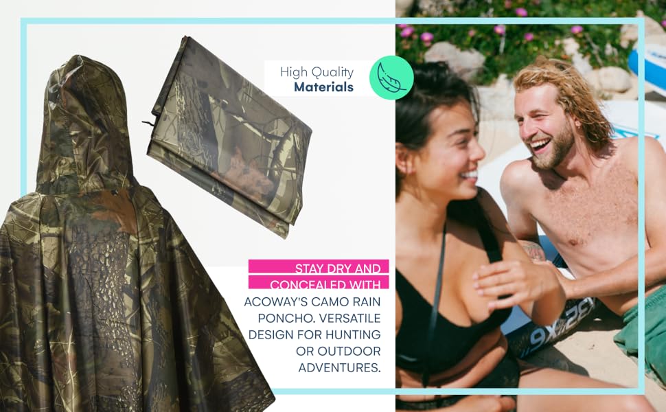 Amazon.com: ACOWAY Camo Rain Poncho - Versatile Polyester Ponchos for Men and Women - One Size ...