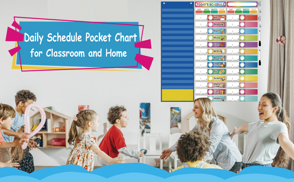 Amazon.com: Daily Schedule Pocket Chart with 15+1 Pocket, 15 Double ...