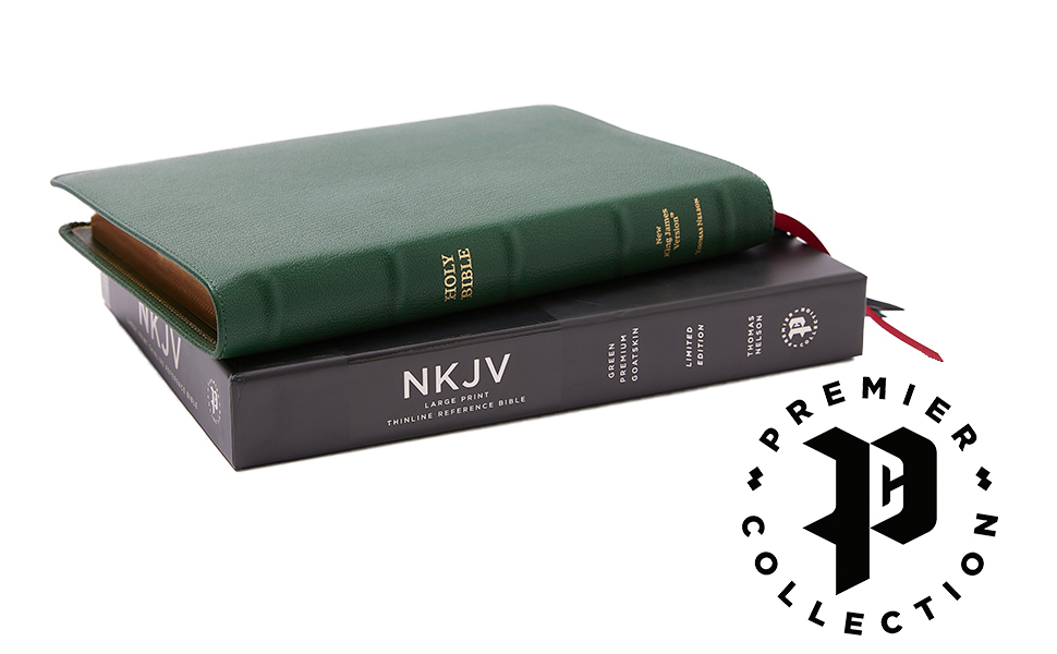 NKJV, Thinline Reference Bible, Large Print, Premium Goatskin Leather, Green, Premier Collection ...