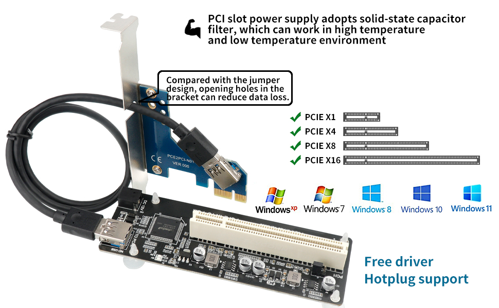 Amazon.com: ASM1083 PCIe to PCI Adapter Card | PCI-E x1 to 32-bit PCI Converter for Legacy Audio ...