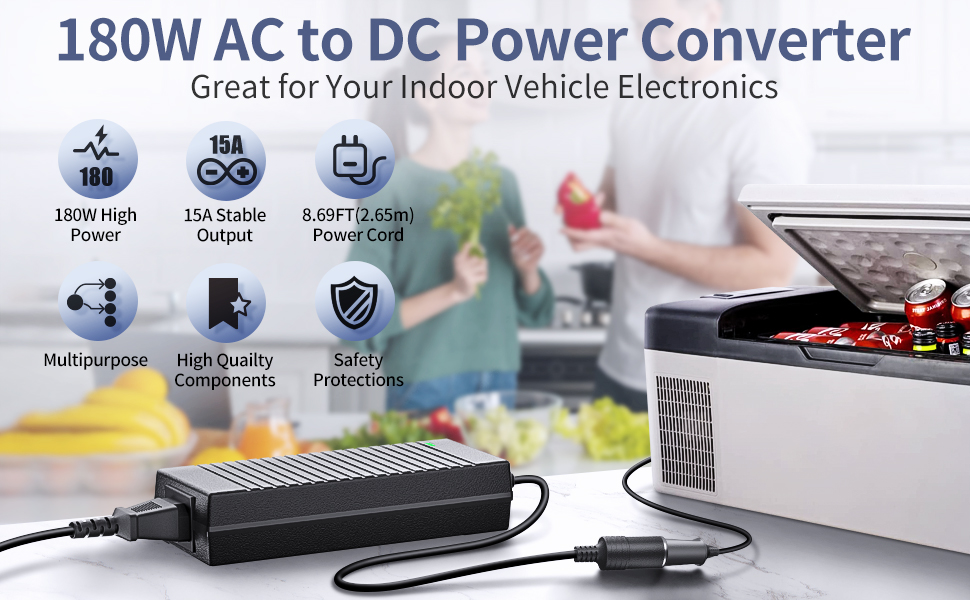 Amazon.com: 180W AC 110-240V to DC 12V Converter, Max 15A/8.69FT Car Cigarette Lighter Socket AC ...