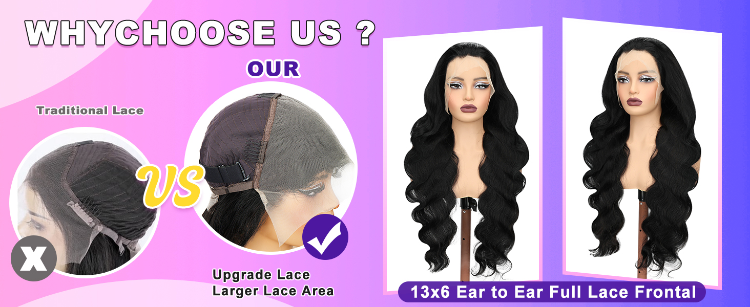 Amazon.com : KINNIS Body Wave Lace Front Wigs Pre Plucked 200% Density 13x6 HD Transparent ...