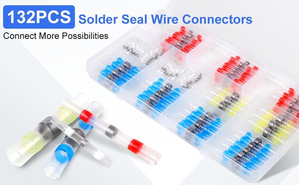 132PCS Solder Seal Wire Connectors, Professional Heat Shrink Butt Wire Connectors ...