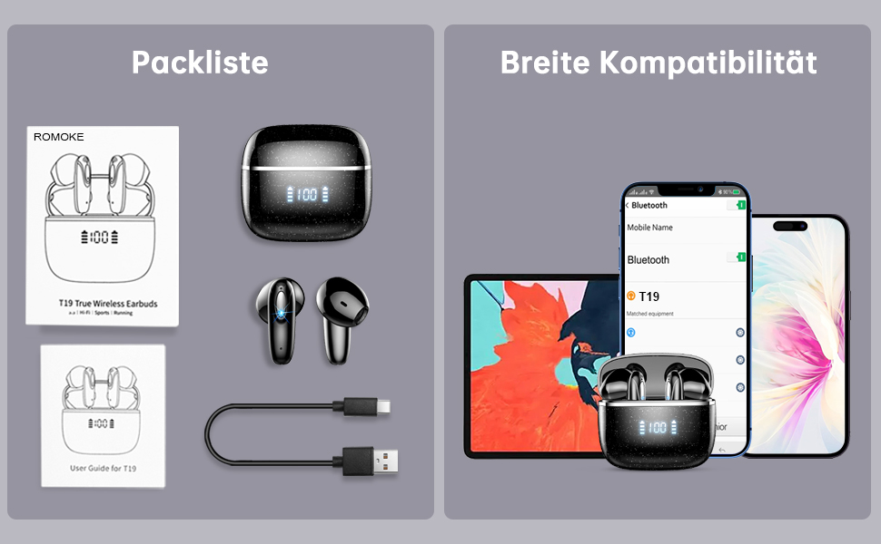 ROMOKE Bluetooth Kopfhörer In Ear Kopfhörer Kabellos Bluetooth 5.3 mit ...
