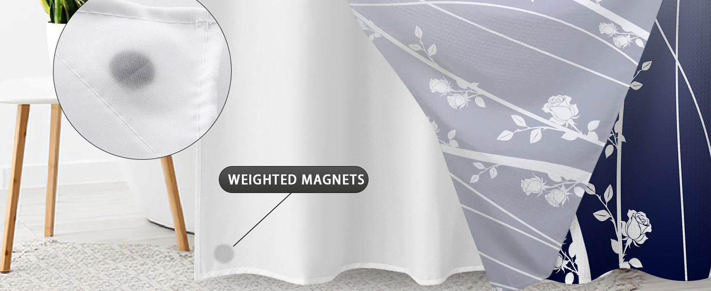 Amazon.com: TYTYUU No Hook Shower Curtain Whith Snap in Liner Set, Blue Ombre Floral Striped ...