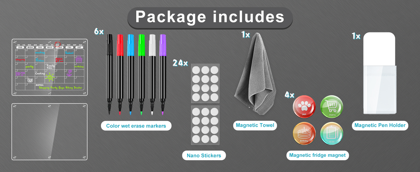 Amazon.com: Acrylic Magnetic Calendar for Refrigerator, 2 Set 16''x12 ...