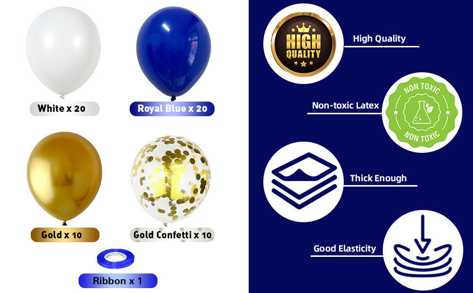 Amazon.com: Balloons Royal Blue White Gold Balloons for Graduation Decorations Metallic Chrome ...