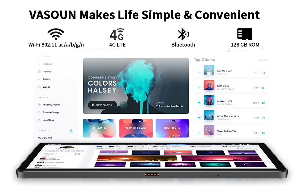 VASOUN Tablet 10 inch, 12GB +128GB, 4G LTE Phone Tablets 2K FHD IPS Screen, 5Ghz WiFi, Octa-Core ...