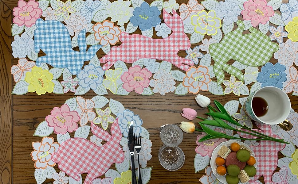 Amazon.com: KEVA Easter Placemats Set of 4, Rabbit Cutwork Embroidered ...