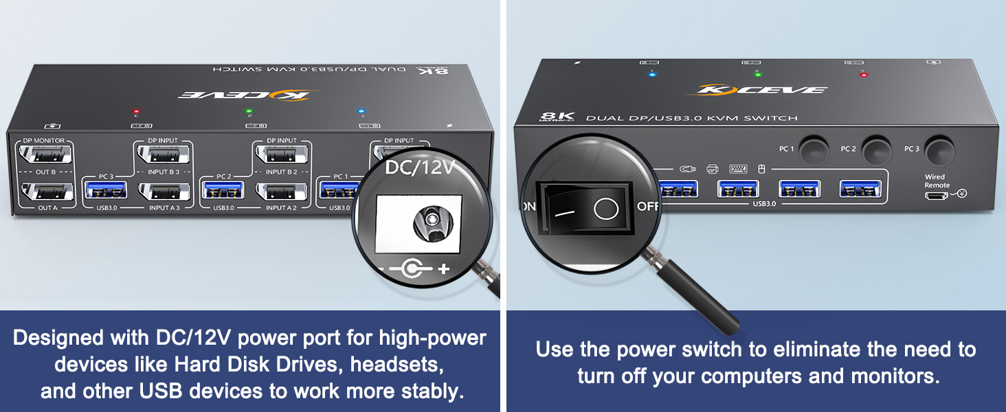 8K Displayport KVM Switch 2 Monitors 3 Computers 8K@60Hz 4K@144Hz ...