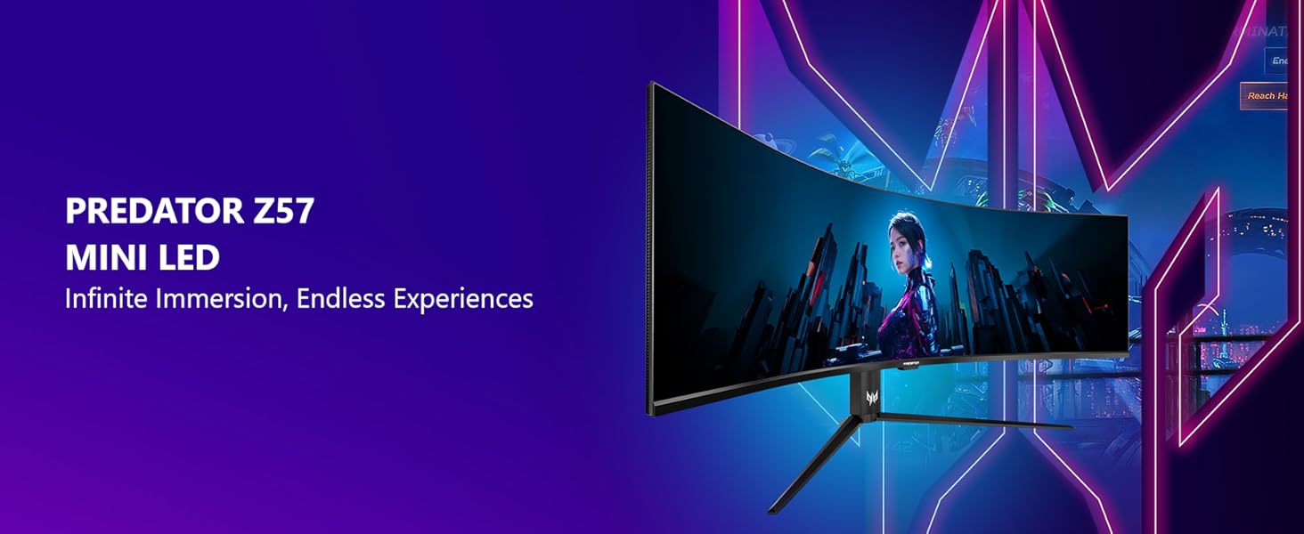 Amazon.com: Acer Predator Z57 | 57" DUHD 7680 x 2160 Mini LED 1000R Curved Gaming Monitor | AMD ...