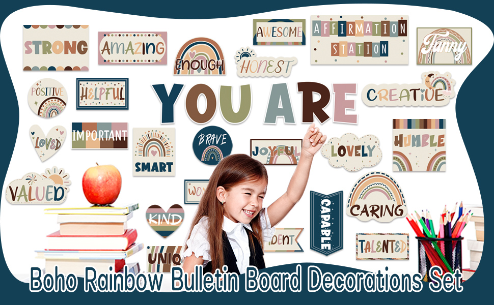 Amazon.com: Boho Affirmation Station Bulletin Board Set Positive ...