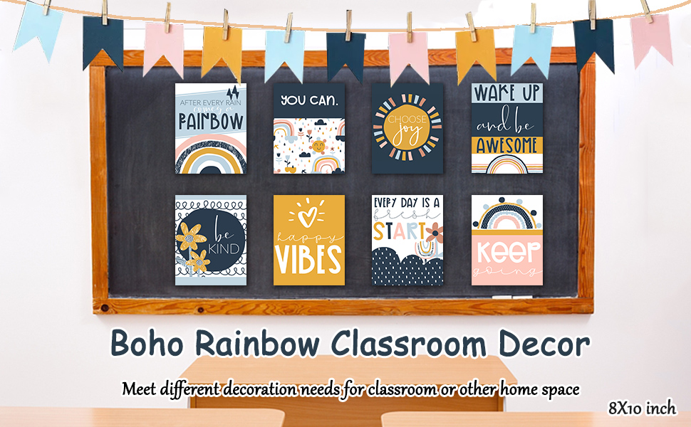 Amazon.com: Boho Classroom Decor, 8 Pcs Boho Rainbow Inspirational Wall ...
