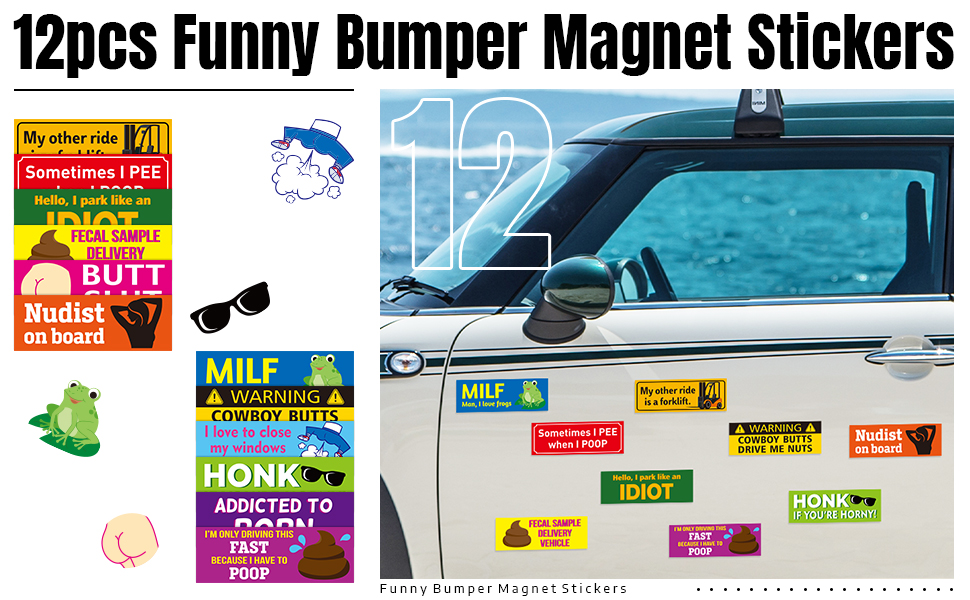 Amazon.com: BkeeCten 12pcs Funny Car Magnet, Prank Magnetic Bumper Decals for Adult Waterproof ...