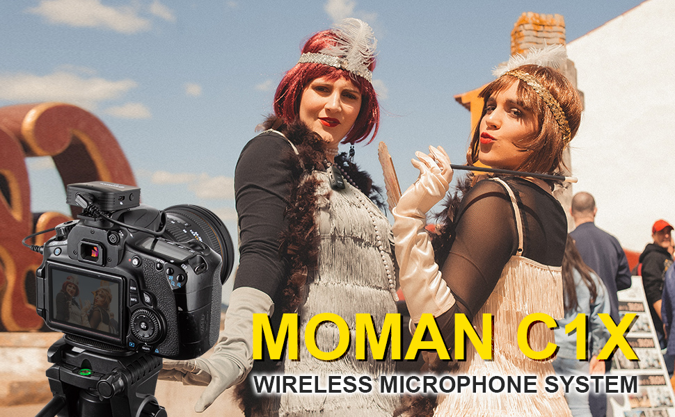 Moman C1X Microphone cravate sans fil, 2,4 GHz, système de micro à revers double canal avec ...