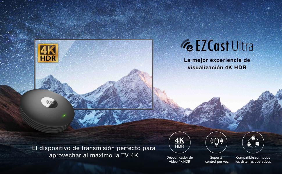 Adaptador Wireless Display EZCast Ultra 4K, Dispositivo de transmisión HDR para TV, Compatible ...