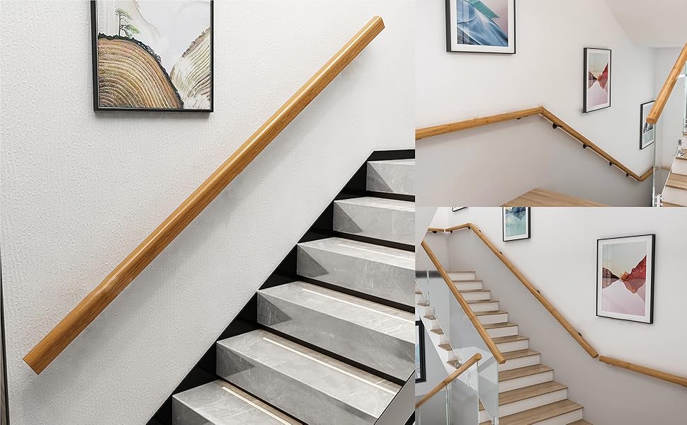 Wooden Stair Handrail, Safe and Non-Slip Staircase Rail, Complete Kit ...