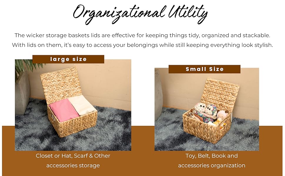 Amazon.com: Wicker Storage Baskets with Lid, Set 2 Basket With Lid ...