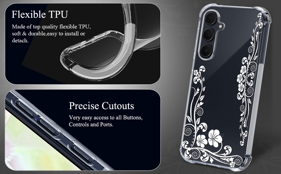 Amazon.com: GREATRULY Floral Clear Case for Galaxy A35 5G for Women/Girls,Pretty Phone Cover for ...