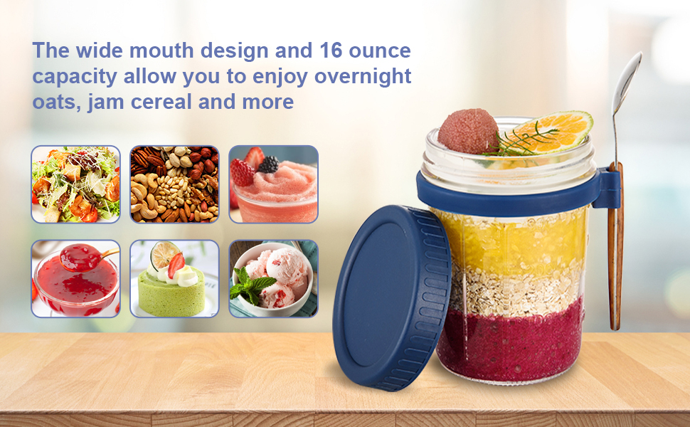 Amazon.com: KITOENTI Overnight Oats Containers with Lids and Spoon, 4 Pack 16 Oz Mason Jars ...