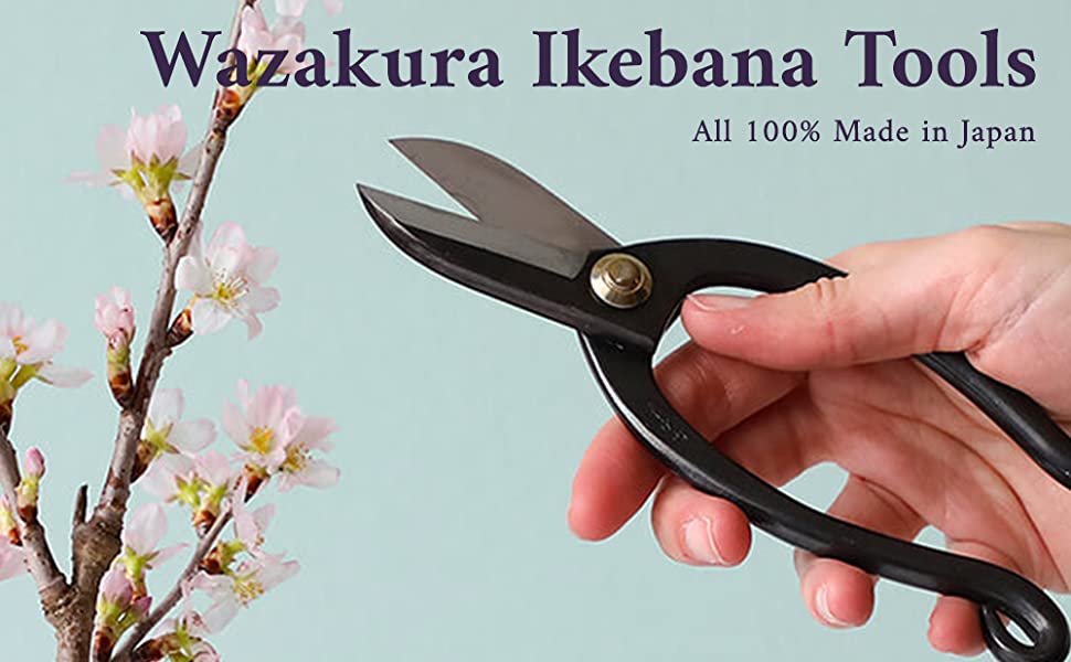 Made In Japan Wazakura Ikebana Tool Kit - Ikenobo Scissors + Black Kenzan Flower Holder 4 ...