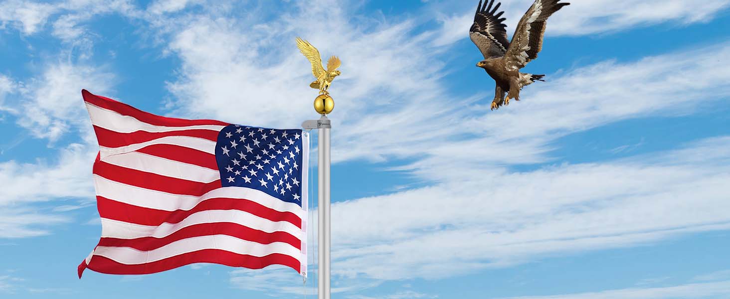 Amazon.com : Yescom Bravery 20ft Eagle Topper Sectional Aluminum Flag Pole Kit w/Solar Light for ...