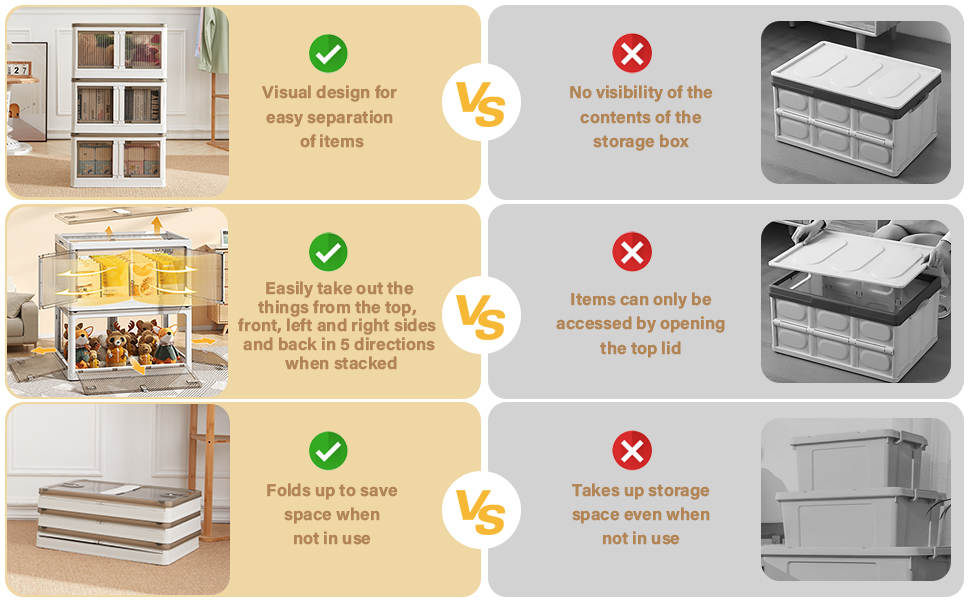 BTGGG 3 Pack Storage Boxes with Lids 40L*3 Plastic Foldable Storage ...