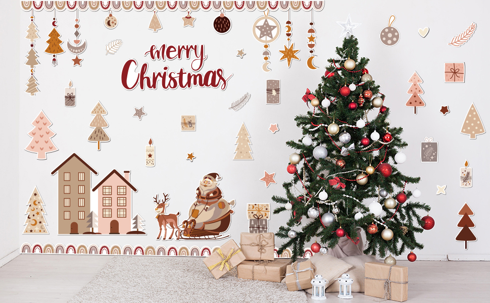 Amazon.com : 48 Pieces Boho Christmas Bulletin Board Border Merry ...