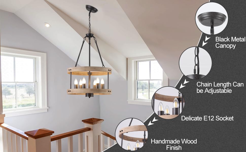 Kviflon Rustic Pendant Kitchen Island Light Fixtures,18" Black Round ...