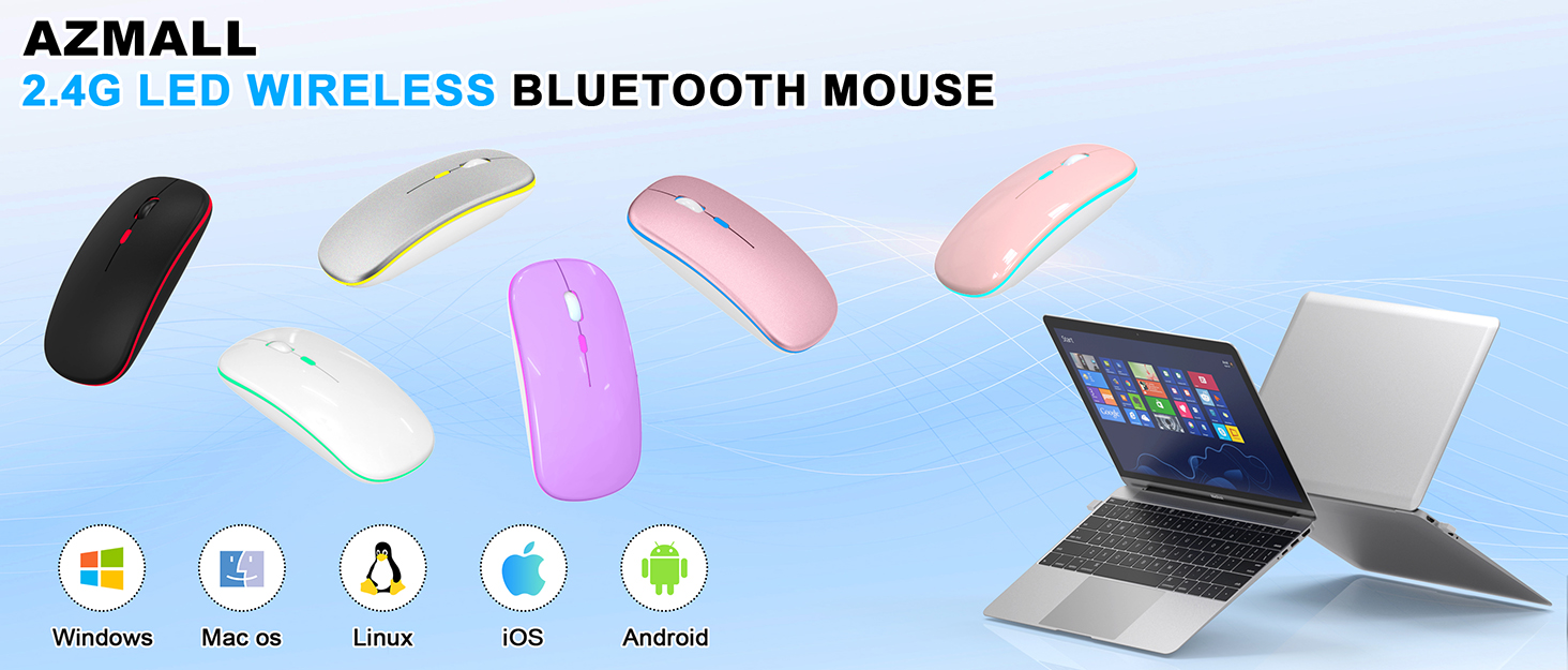 Amazon.com: LED Bluetooth Wireless Mouse for MacBook Air Mac Pro Laptop Computer iPad ...