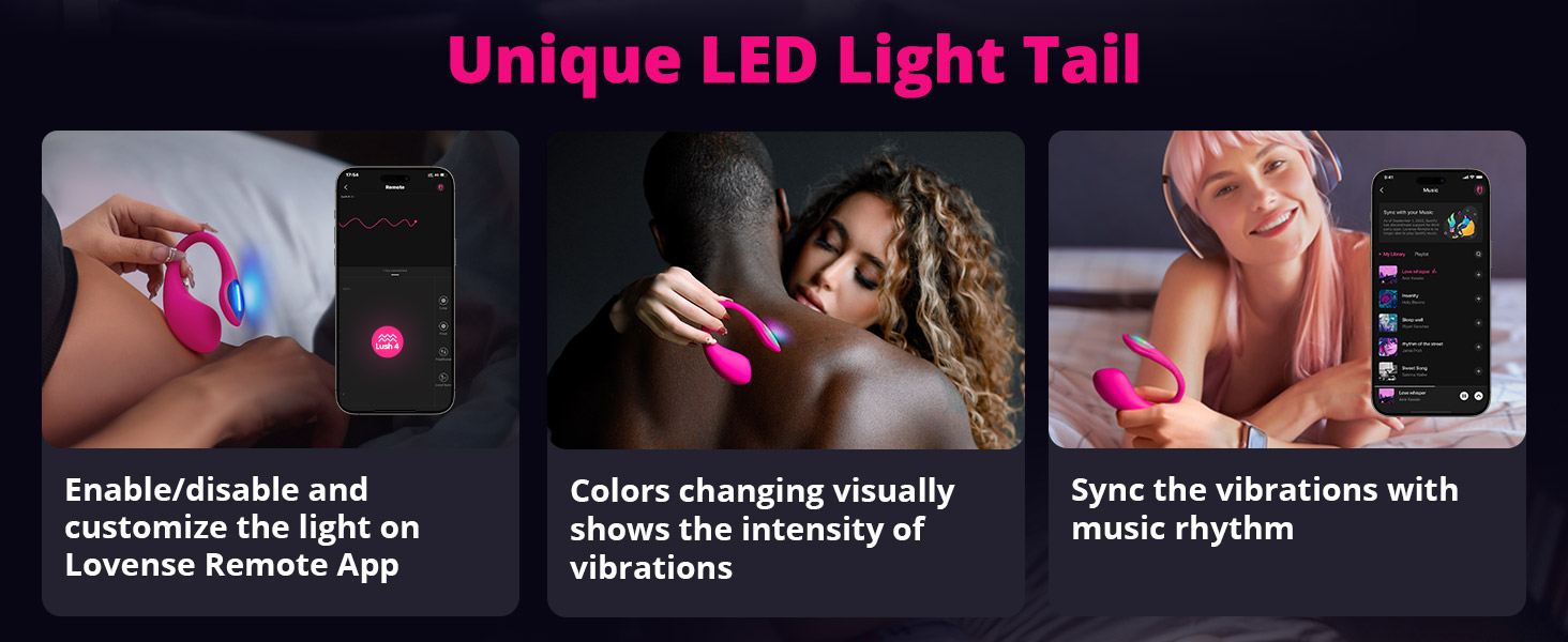 LOVENSE Lush 4 Remote Control G-spot Egg Vibrator with Vibrant LED Light Tail, Couples Sex Toys ...