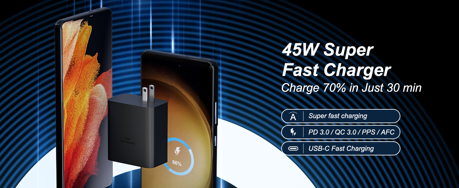 Amazon.com: Samsung 45W USB C Super Fast Charger, Type C Charger Fast Charging Wall Block - PD ...
