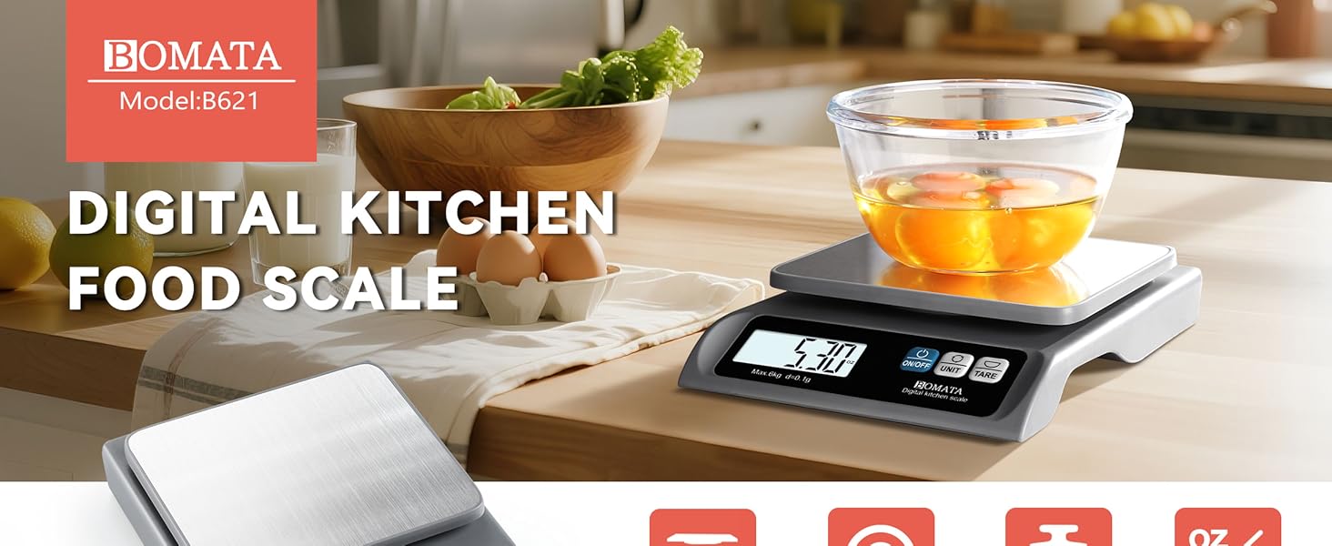 Amazon.com: BOMATA 0.1g/ 13lb Food Scale, Digital Kitchen Scale with Removable Stainless Steel ...