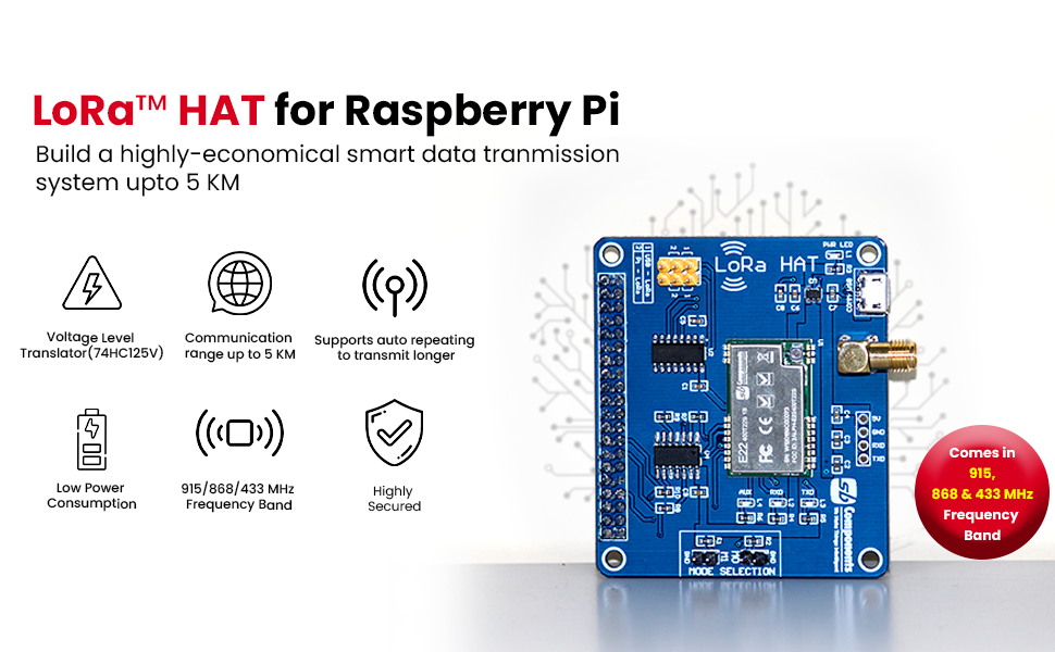 sb components LoRa HAT for Raspberry Pi E22-900T22S Smart Data Transmission Board Module LoRa ...