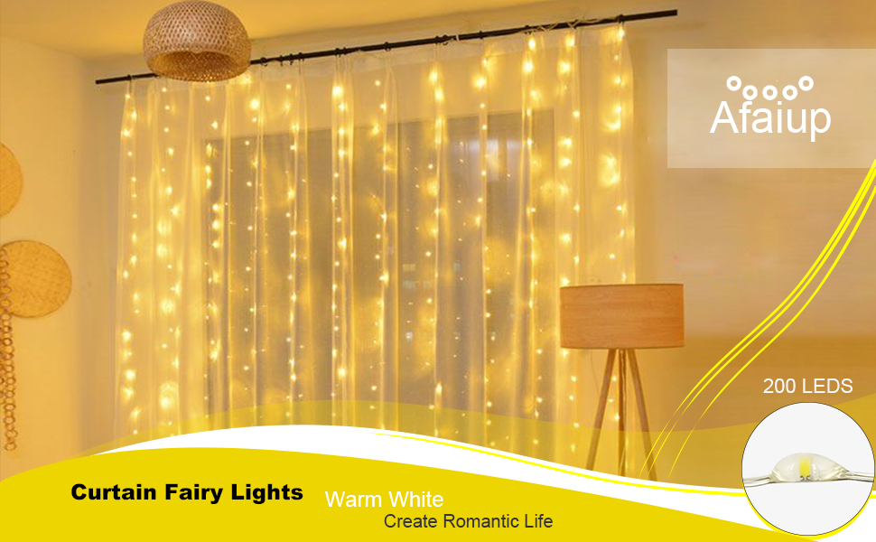 Afaiup Fairy Lights 2x2m, 200 LED Curtain Lights Indoor, USB Hanging ...
