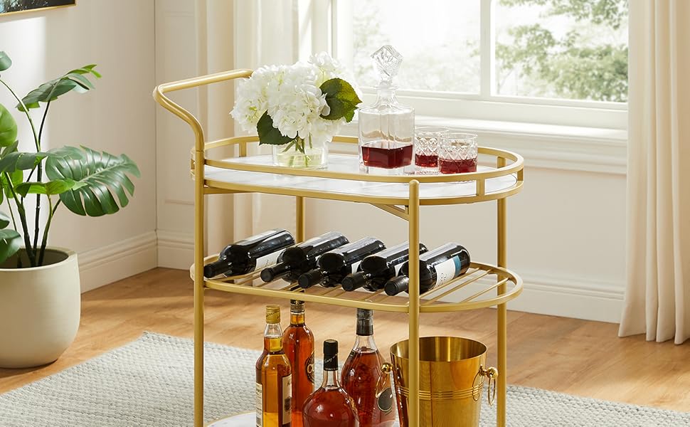 Amazon.com - Joyofcife Square Gold Bar Carts with 3 Tier Storage Shelves Holder Home and ...