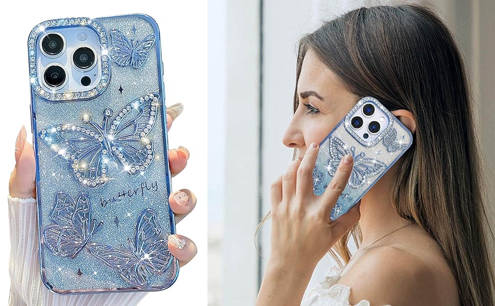 Amazon.com: HAOTP for iPhone 16E Glitter Case,Cute 3D Rhinestone Butterfly Case Luxury Bling ...