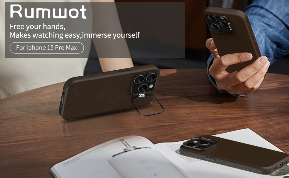 Amazon.com: Rumwot Genuine Leather Case for iPhone 15 Pro Max+Invisible Stand | Full Grain ...