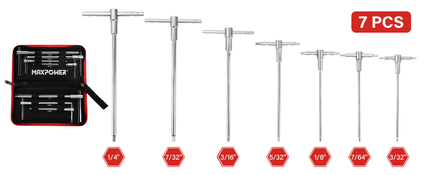 MAXPOWER Juego de llaves Allen con mango en T deslizante de 7 piezas, llaves Allen SAE : Amazon ...