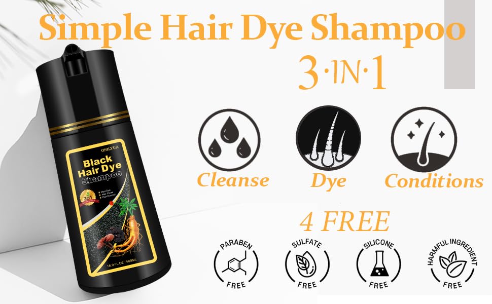 Amazon.com : Natural Black Hair Dye Shampoo 3 in 1, Hair Instant Dye Shampoo to Cover Gray Hair ...