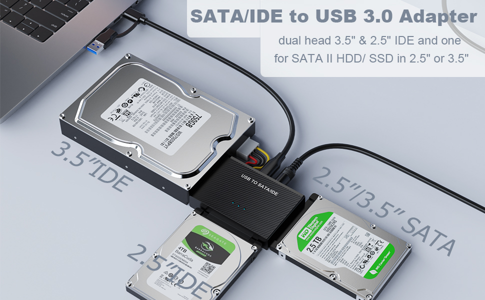 Amazon.com: Hard Drive Reader IDE SATA to USB 3.0 Adapter, USB + Type C External Hard Drive ...